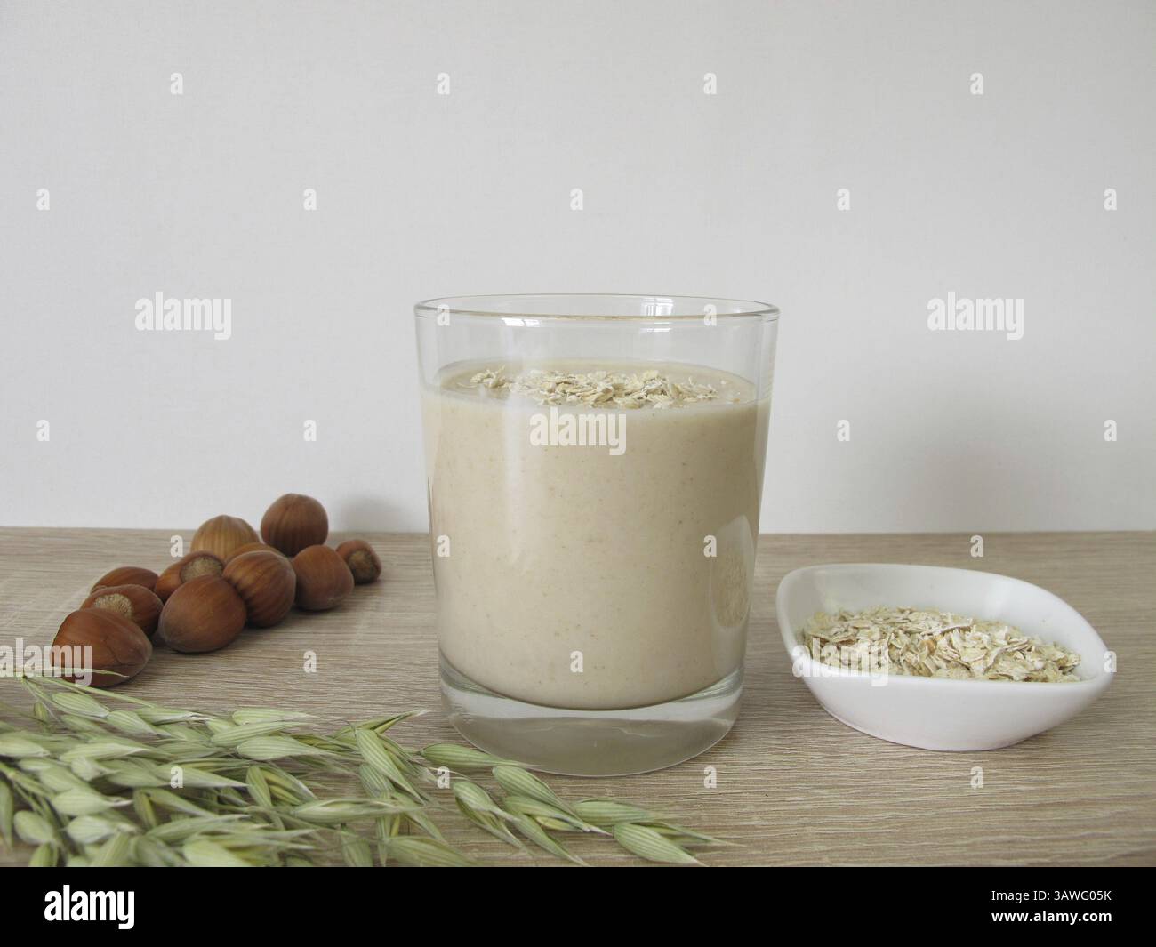 Homemade protein shake with hazelnut flour and oats Stock Photo - Alamy