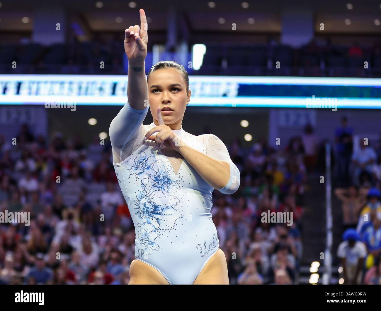 April 19, 2025: UCLA's Brooklyn Moors performs her floor routine during ...