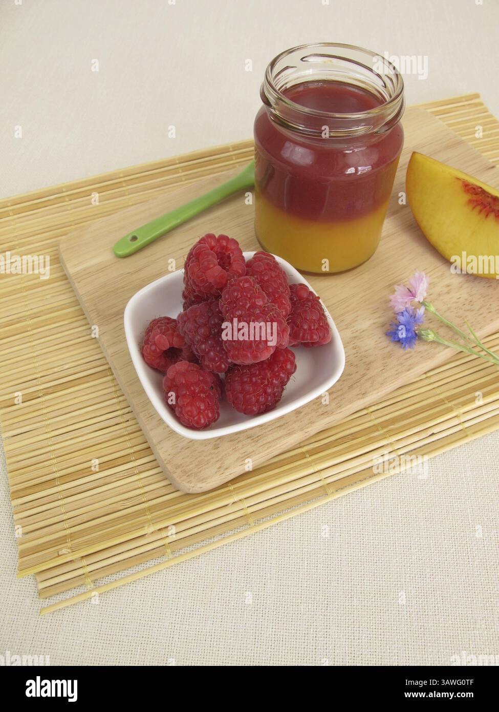 Peach Melba layered jam Stock Photo - Alamy