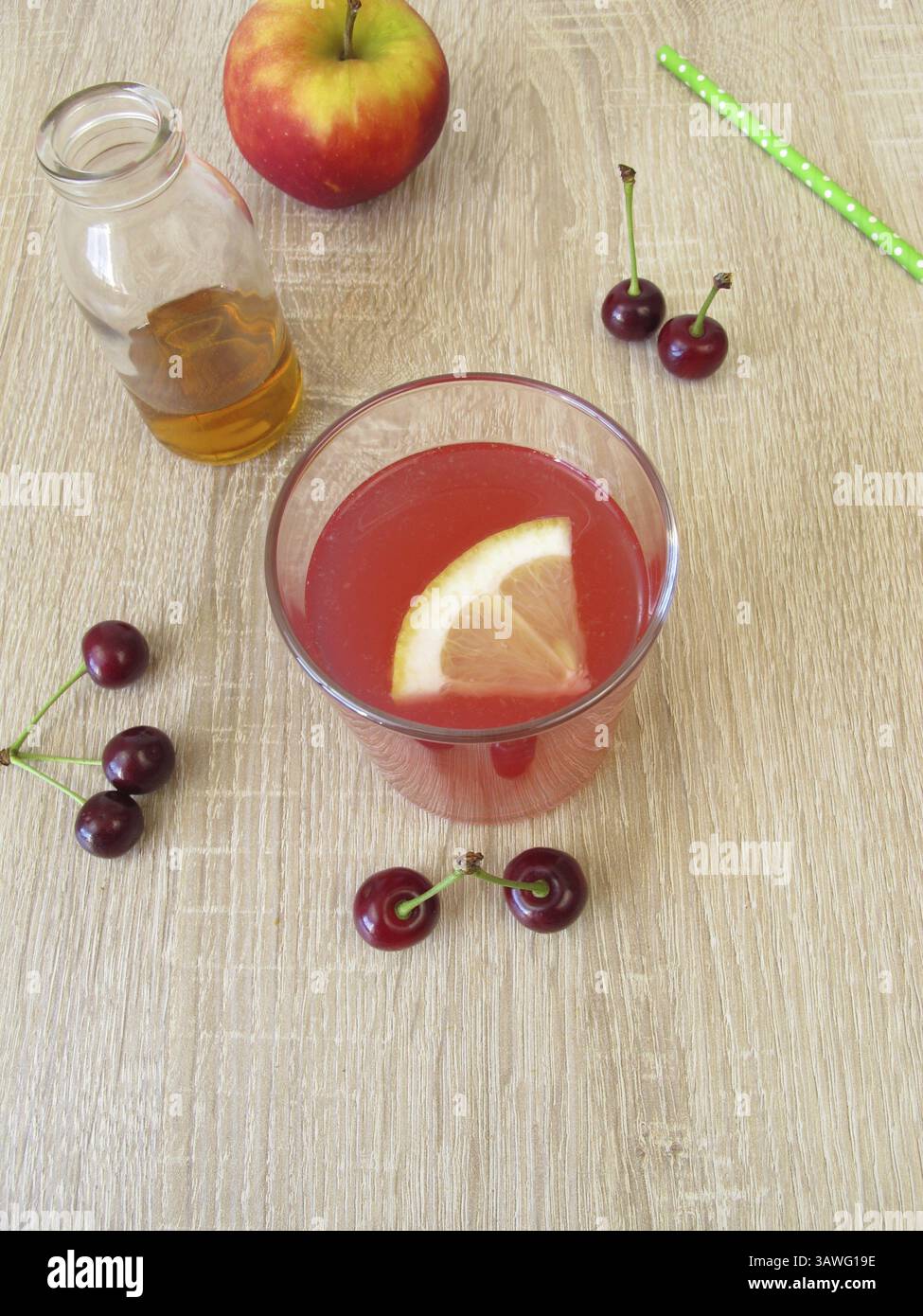 Sour lemonade with sour cherries, lemon and apple cider vinegar Stock ...