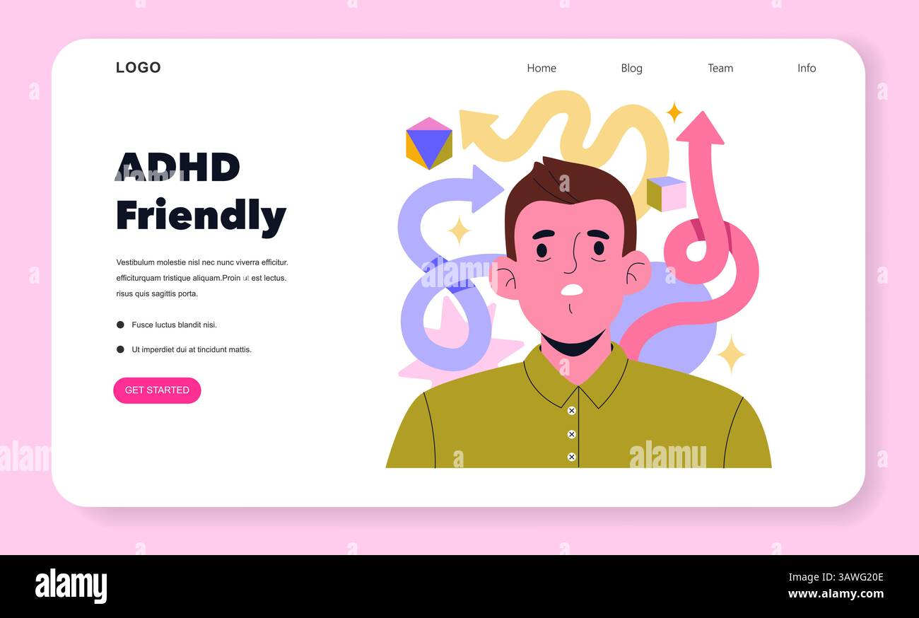 ADHD Friendly concept showcases a character surrounded by various ...