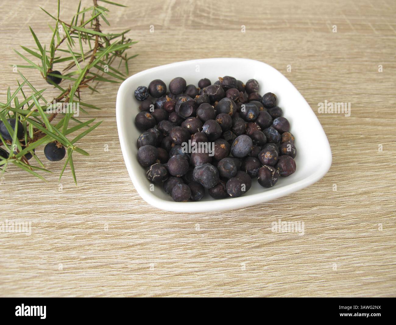 Dried juniper berries and a sprig of juniper Stock Photo - Alamy