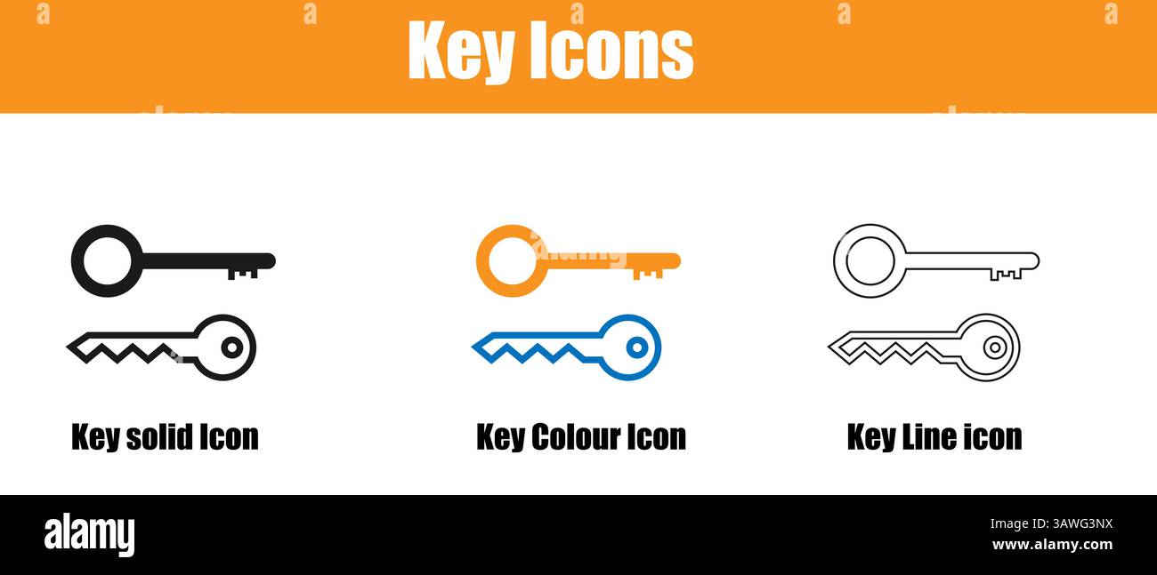 Set of Key Icon Variations with Solid and Line Designs Stock Vector ...