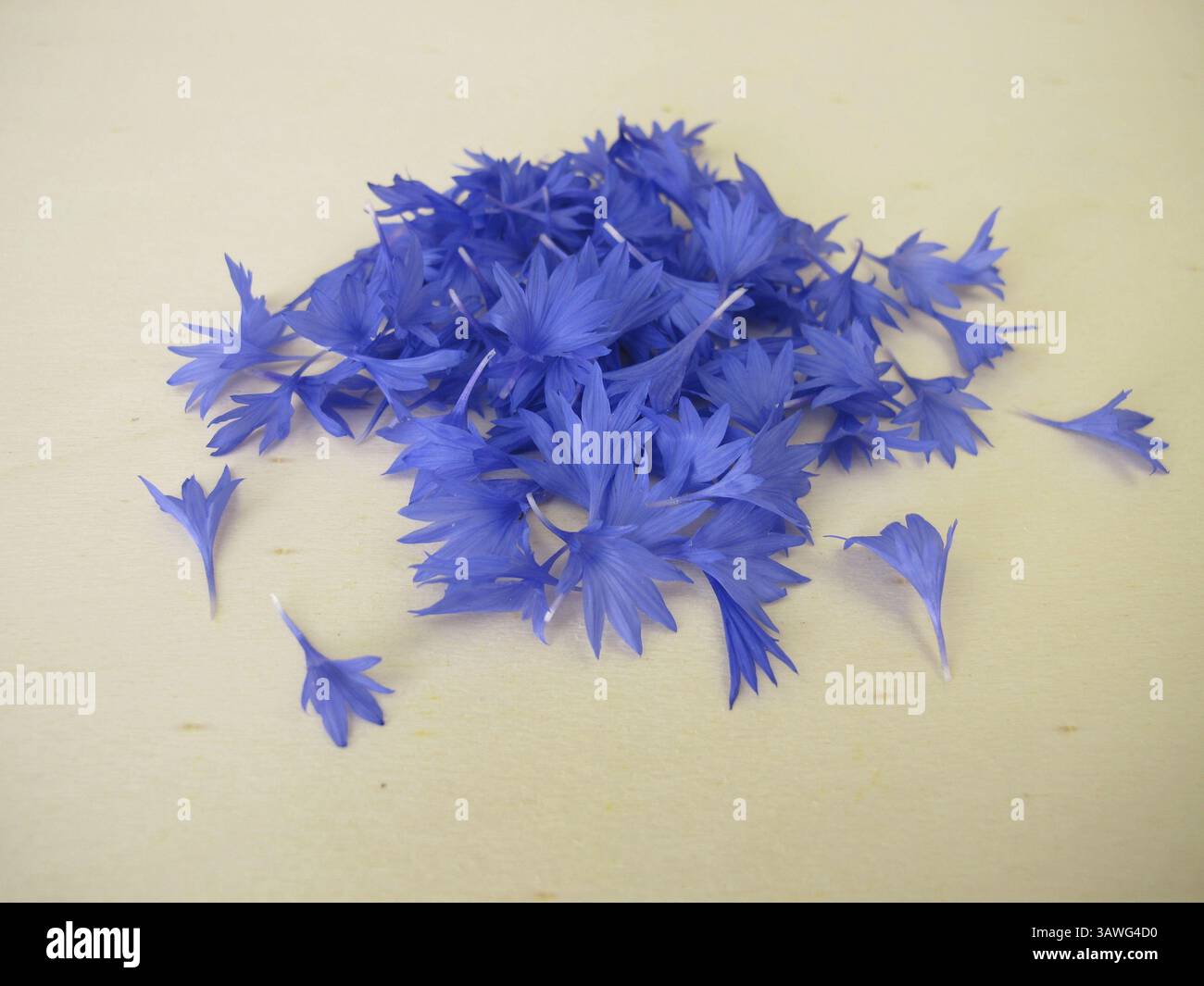 Edible flowers - Blue cornflower petals on a wooden board Stock Photo ...