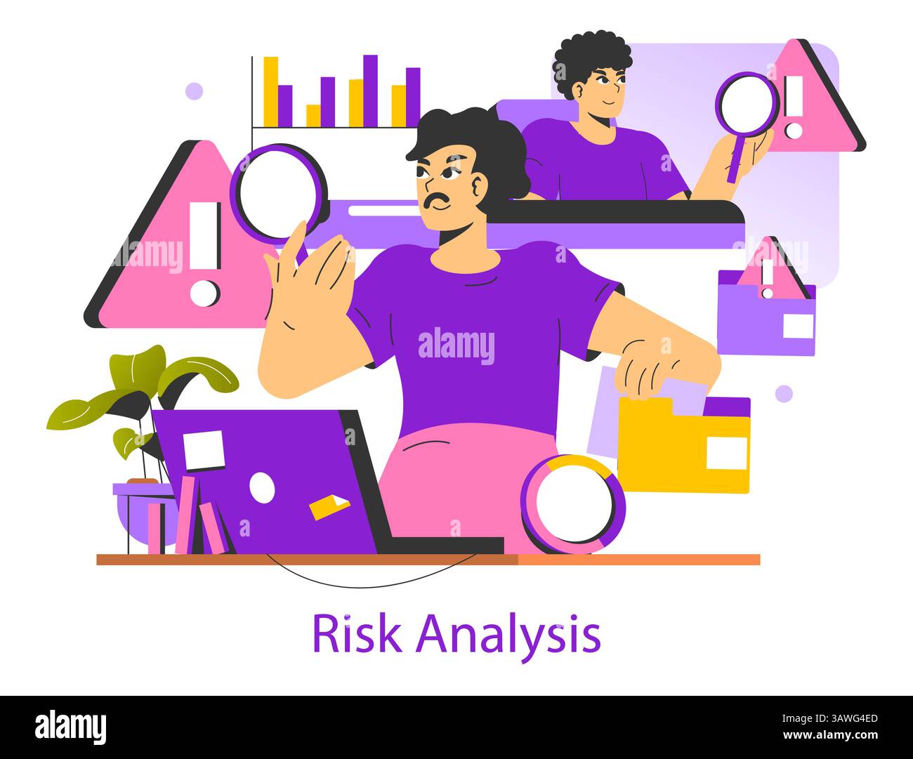 Risk analysis illustration shows a focused individual analyzing ...