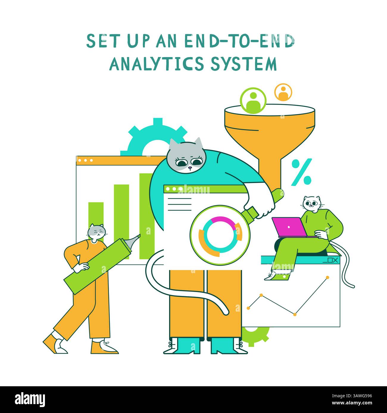 Marketing tools illustration emphasizes the setup of an analytics ...