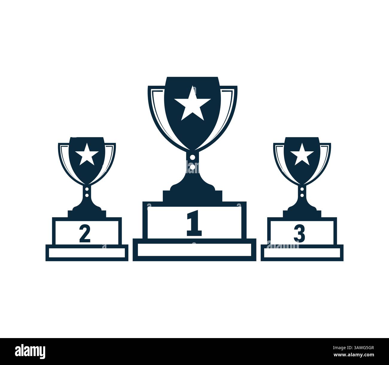 Champion Podium with First, Second, and Third Place Trophies and Stars ...