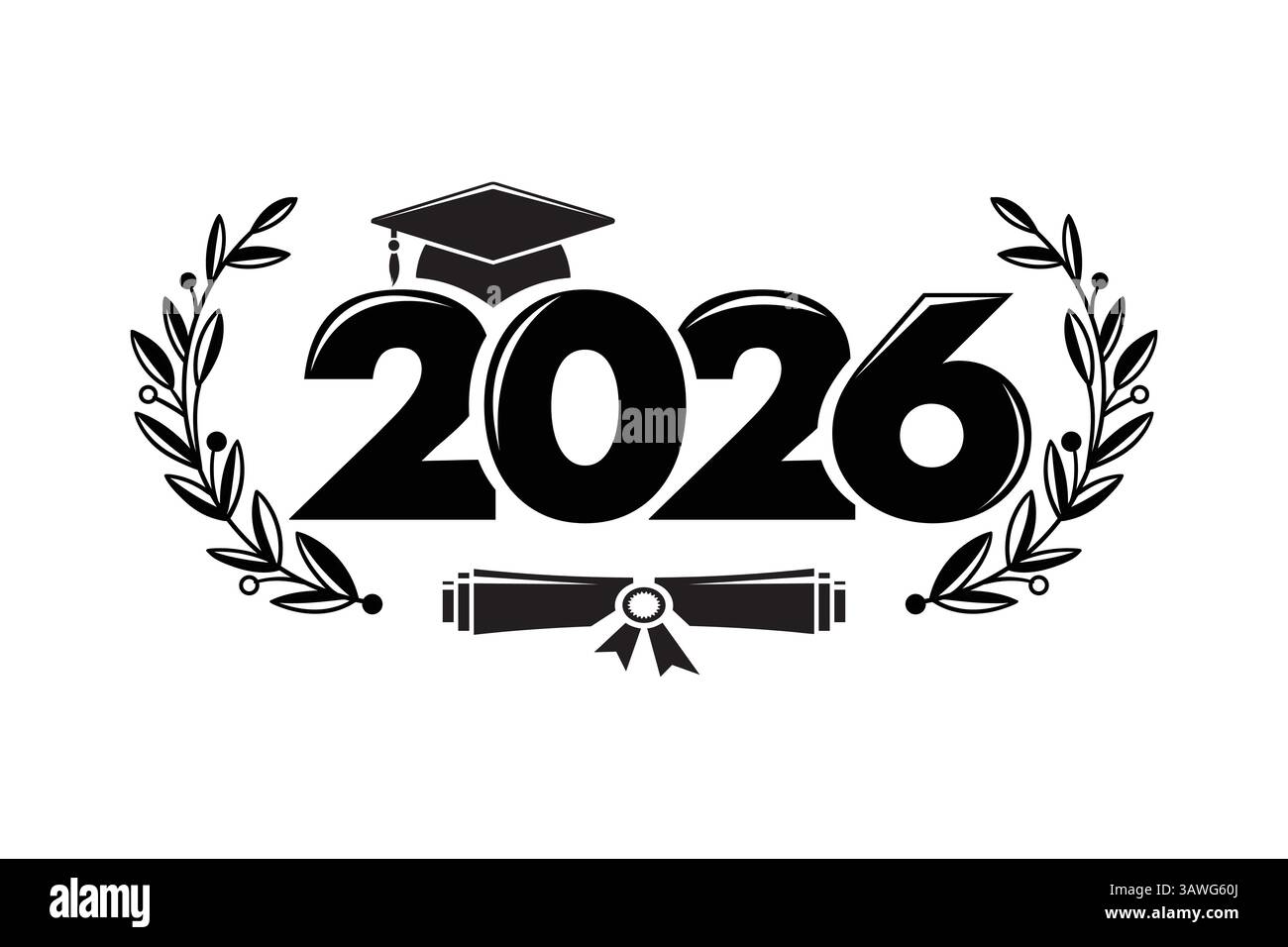 Class of 2026 Graduation Emblem – Laurel Wreath, Diploma, and Cap Icon ...
