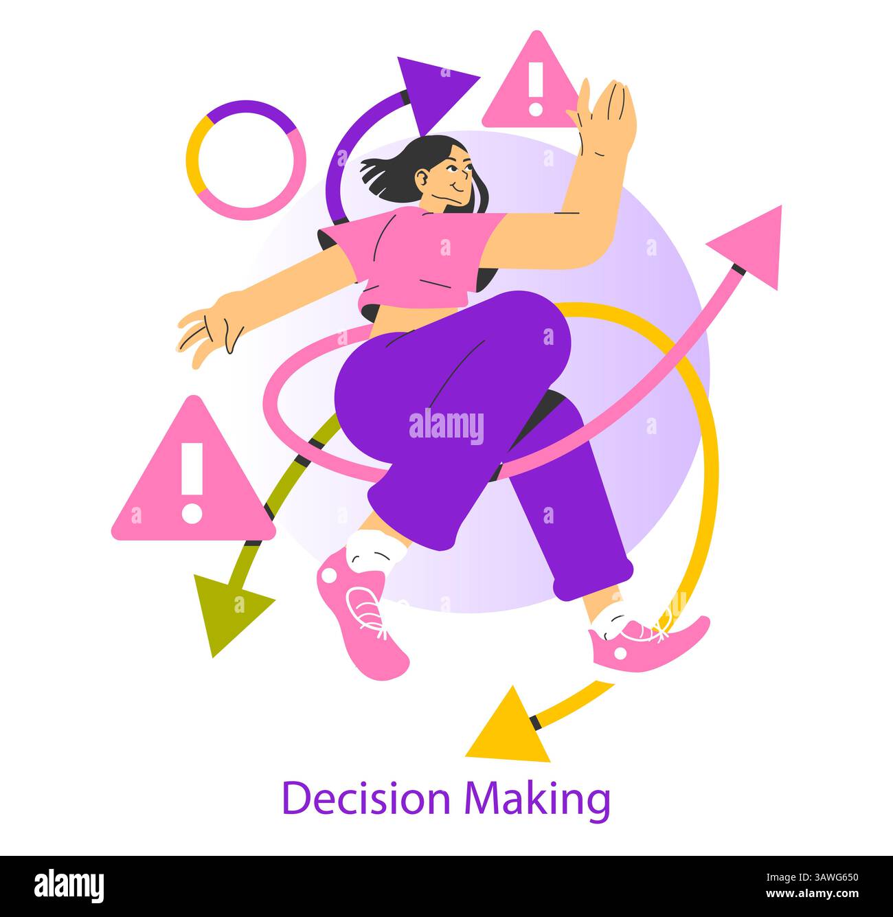 Risk in decision making illustrated through a dynamic figure navigating choices and challenges ...