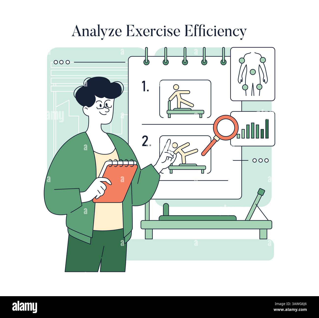 Pilates exercise analysis for improved efficiency. A person reviews ...