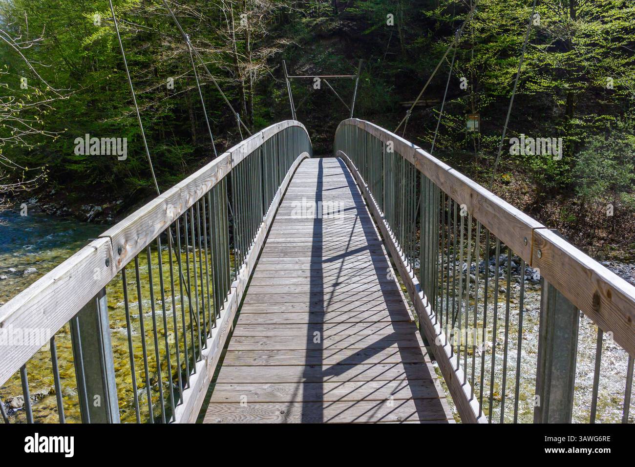 wooden bridge over the river river grosser bach in the austrian ...