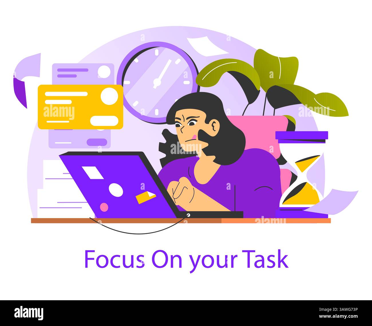 Work focus illustration. A person committed to their tasks amidst ...