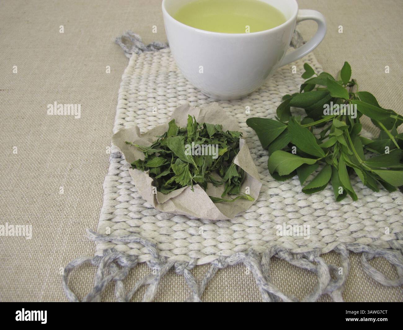 Alfalfa herbal tea made from dried alfalfa leaves Stock Photo - Alamy