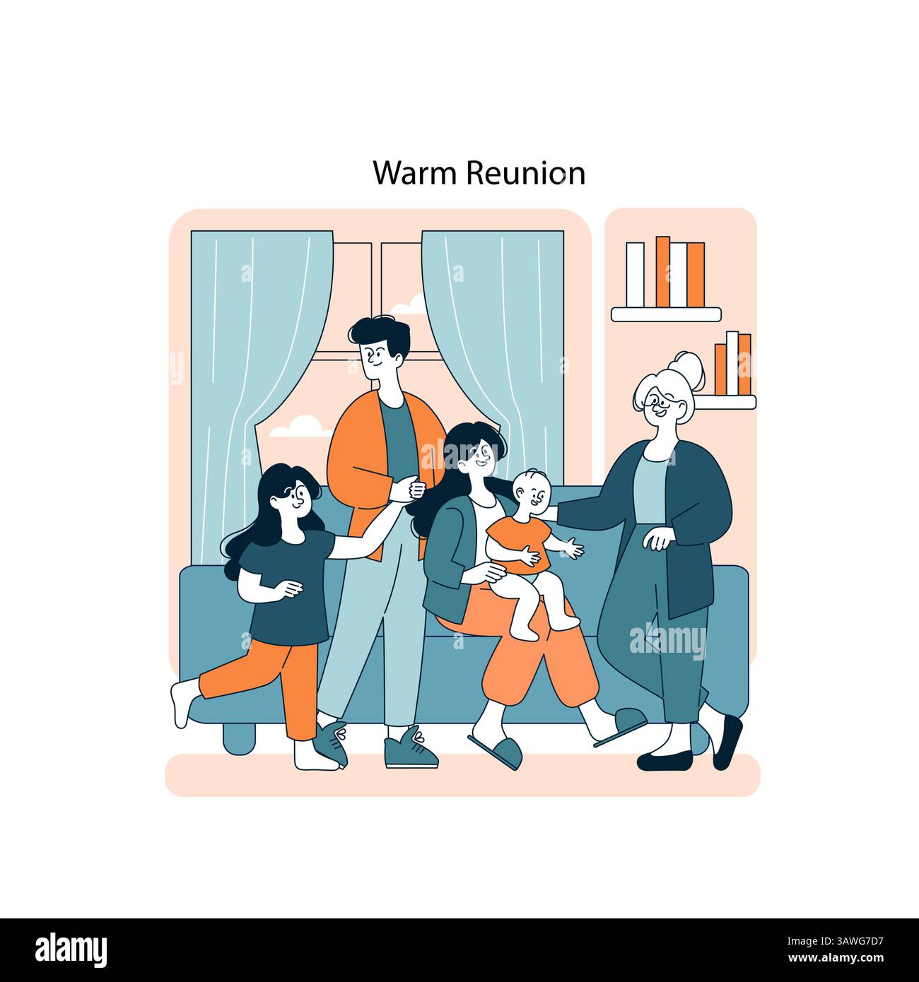 Family reunion illustration featuring three generations under one roof ...