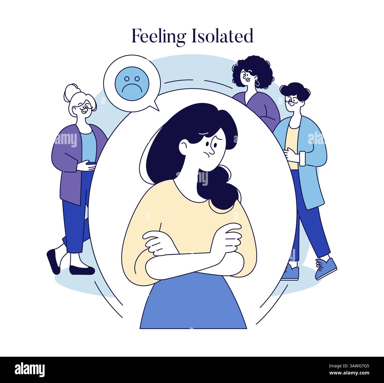 Illustration captures the feeling of isolation in a social setting. A ...