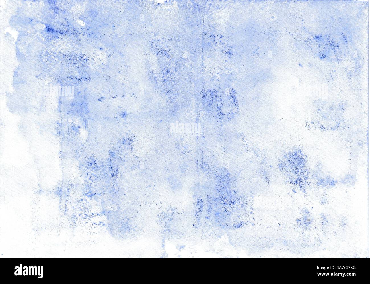 Washed-out watercolour background print in blue drawn with wax crayon ...