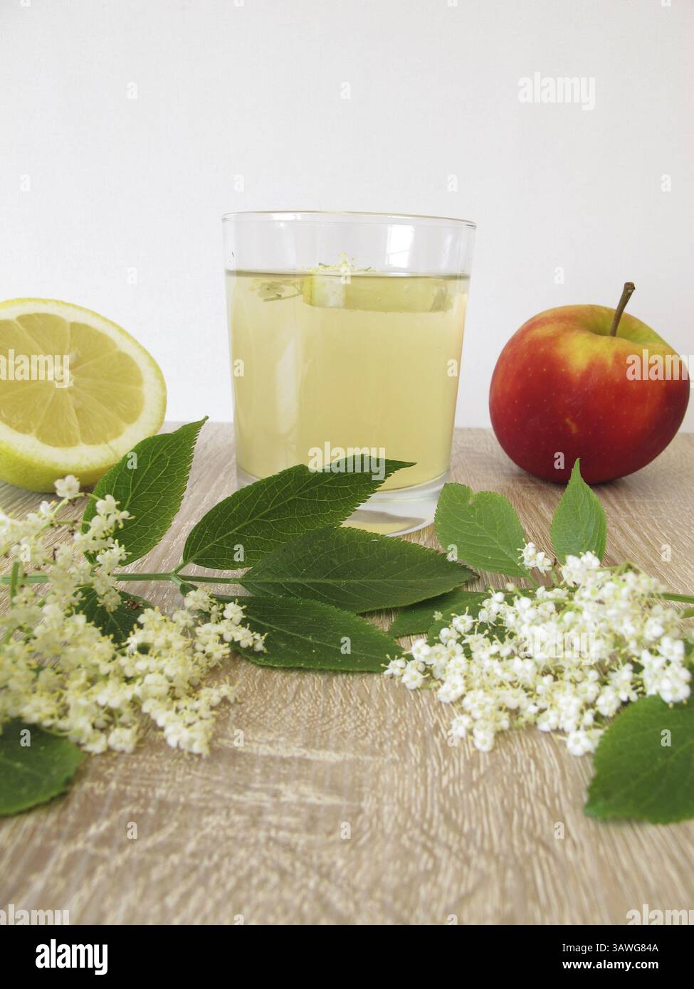 Freshly made lemonade with elderflower, apple juice and lemon Stock ...