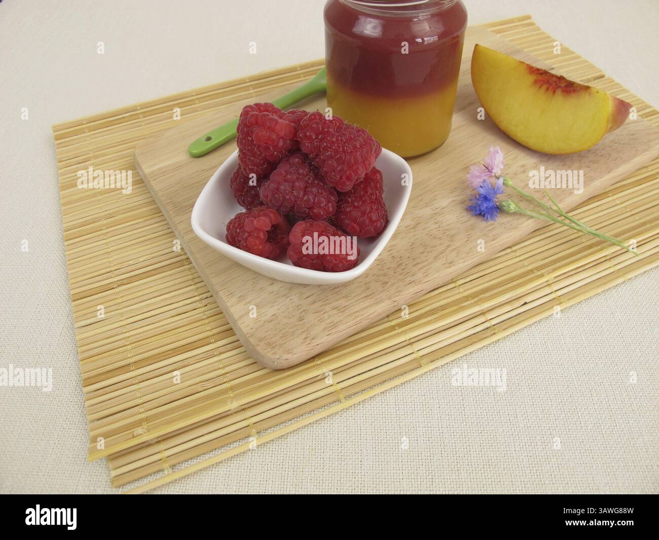 Peach Melba layered jam Stock Photo - Alamy