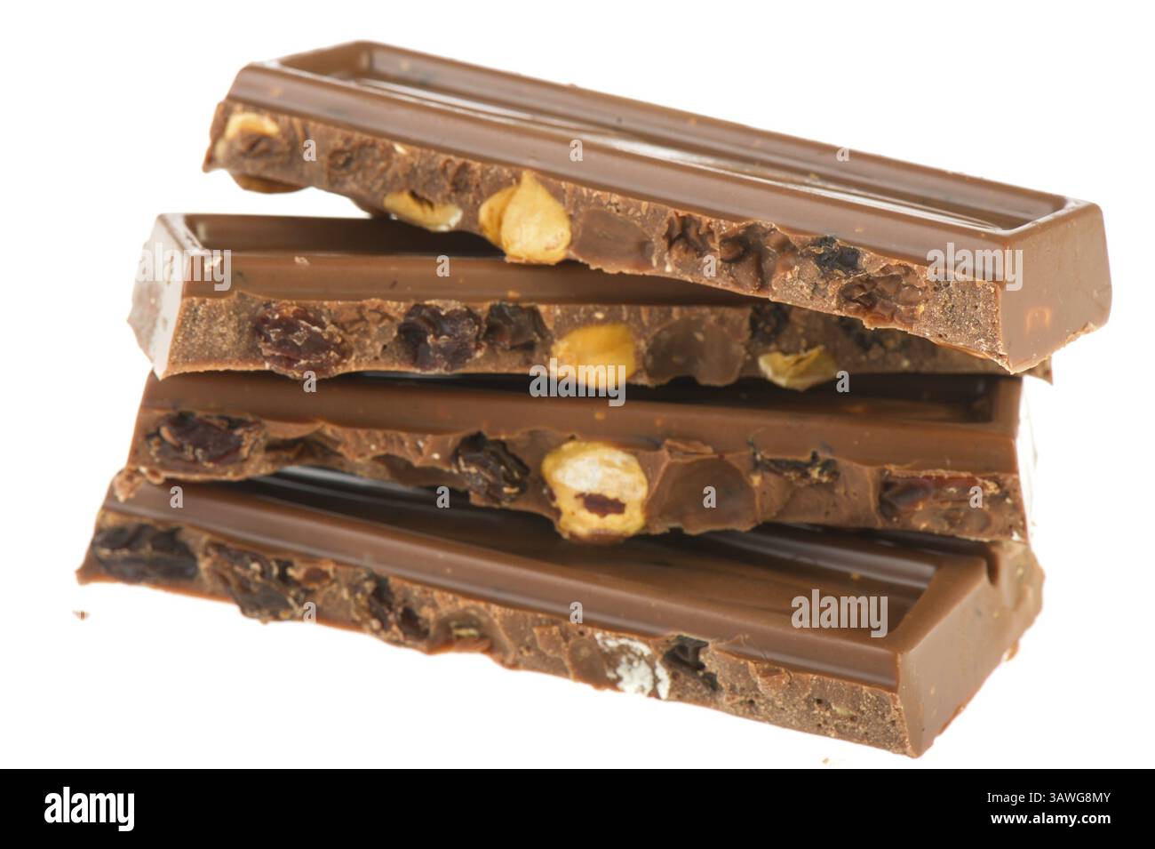 Stacked chocolate chunks with nuts and raisins Stock Photo - Alamy