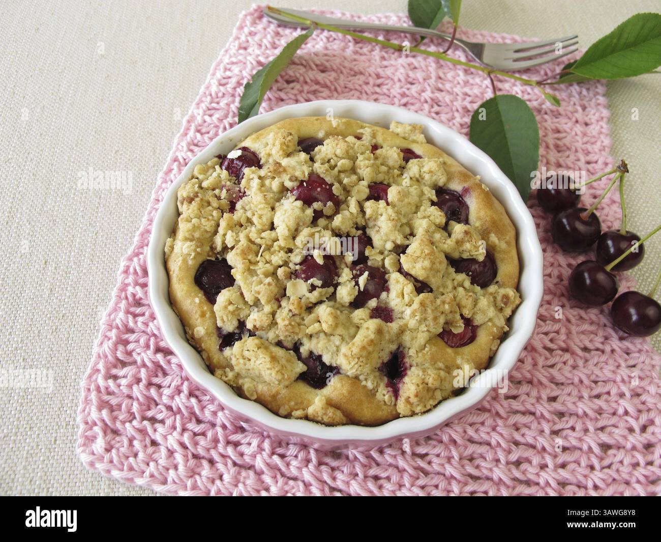 Sour cherry crumble cake Stock Photo - Alamy