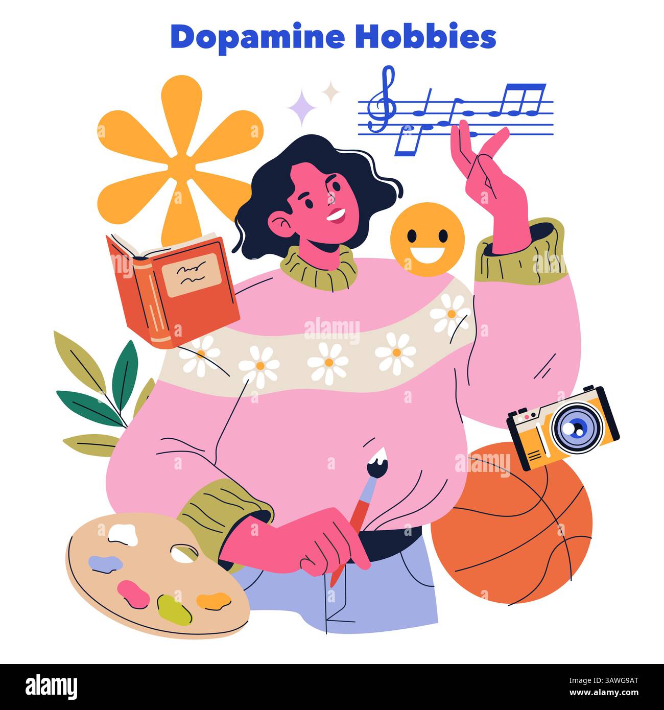 Dopamine Hobbies concept. Engaging in activities that boost happiness ...