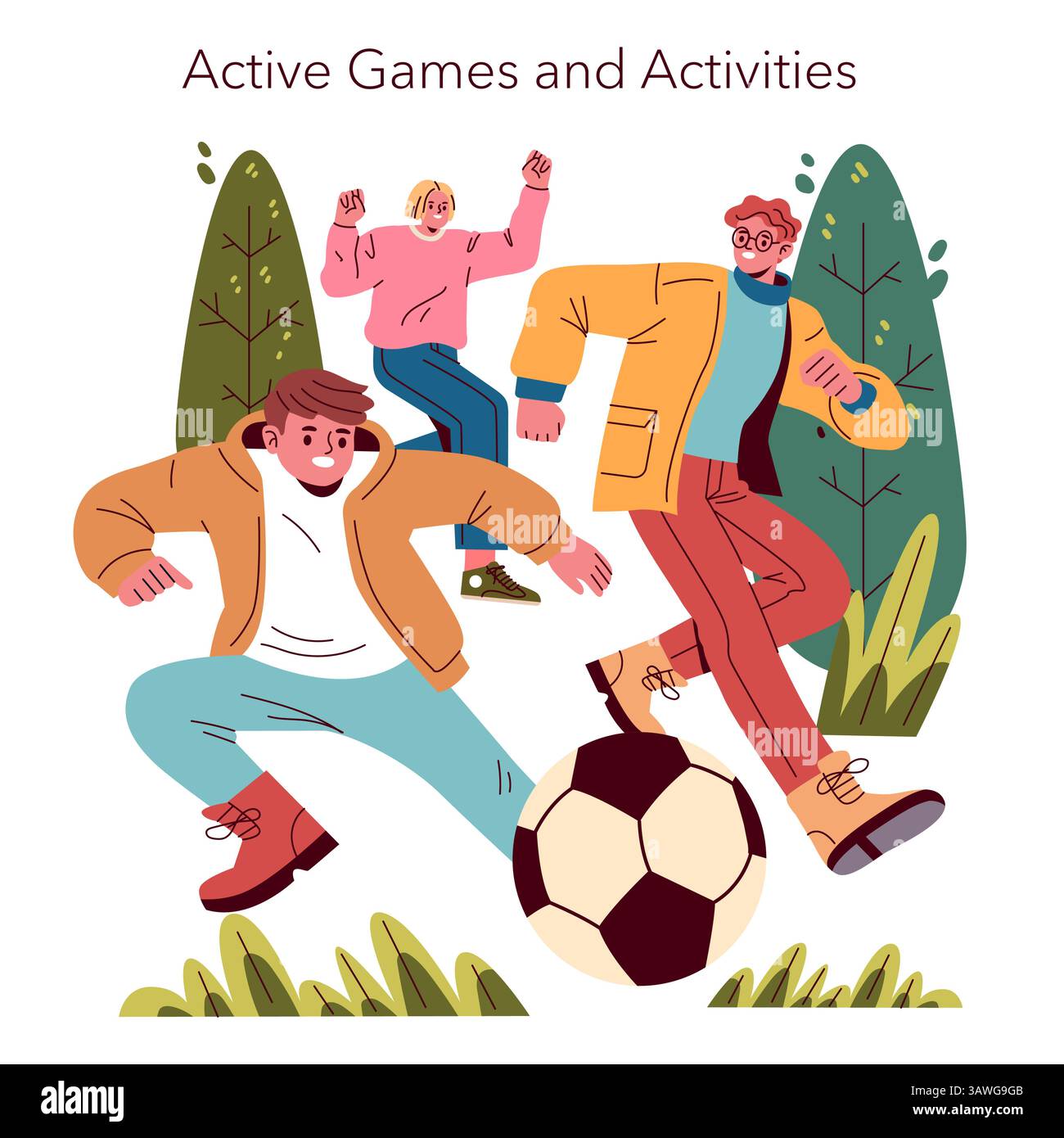 Cheerful kids joyfully engaged in playing soccer and outdoor fun ...