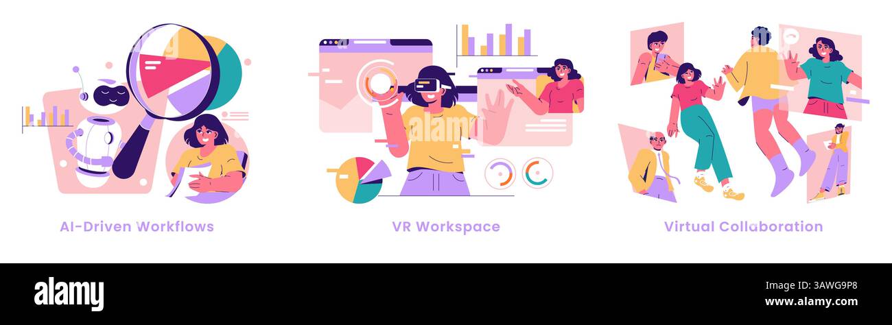 Future Of Work Set Ai Driven Workflows Vr Workspace And Virtual