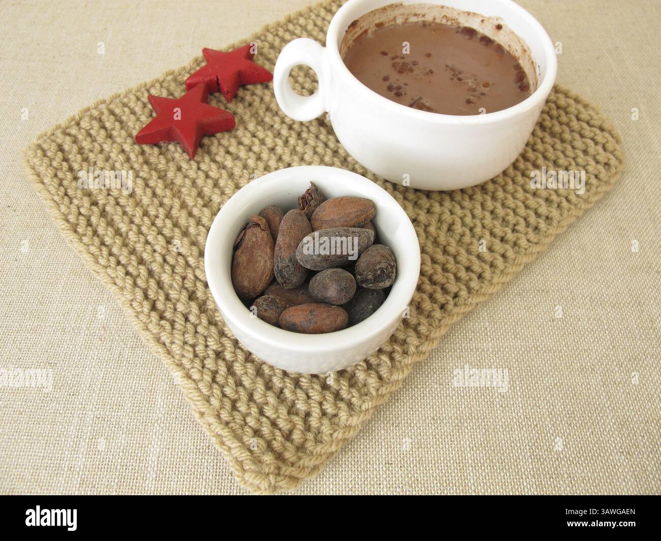 Roasted cocoa beans and hot chocolate without emulsifiers Stock Photo ...