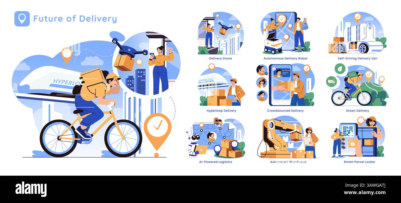 Future of Delivery set. Innovations in the delivery industry include ...