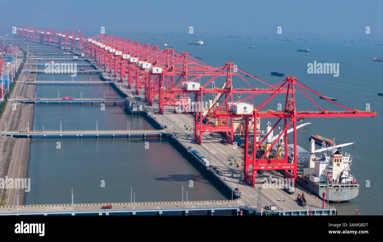 The working scene of the container terminal in Taicang Port Area ...