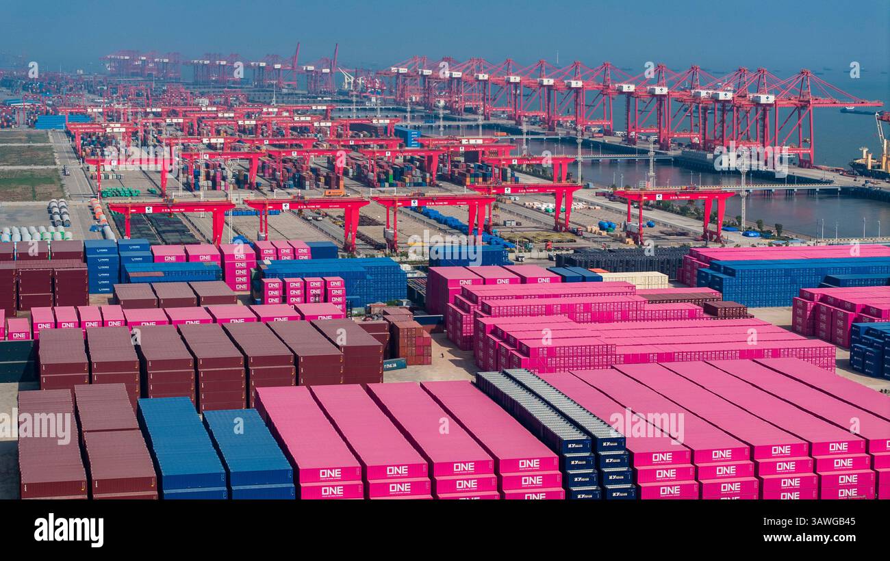 The working scene of the container terminal in Taicang Port Area ...