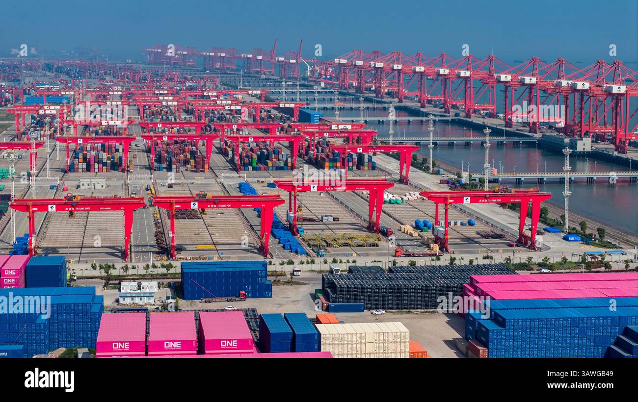 The working scene of the container terminal in Taicang Port Area ...