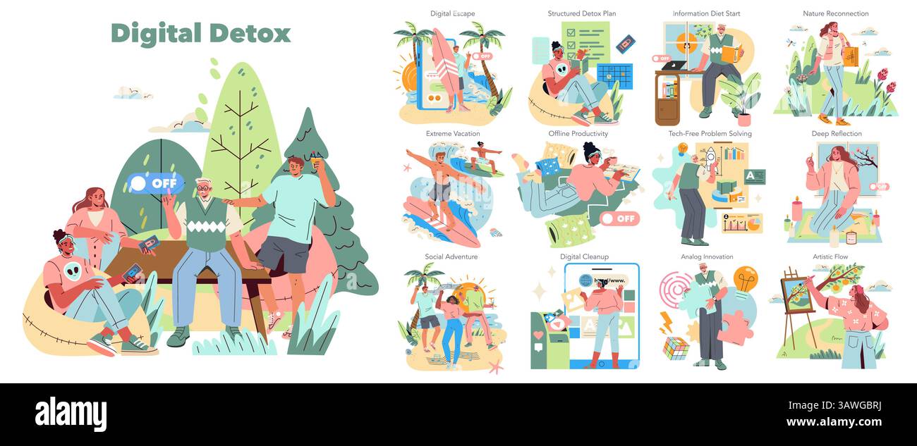 Digital Detox set. A colorful exploration of different strategies to ...