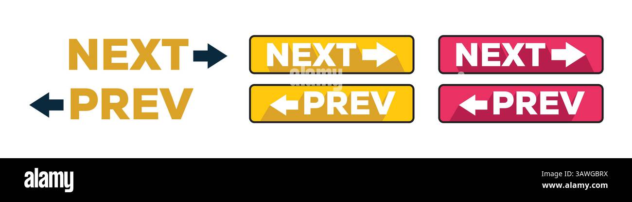 Next and Previous Navigation Buttons in Multiple Styles Stock Vector Image & Art - Alamy