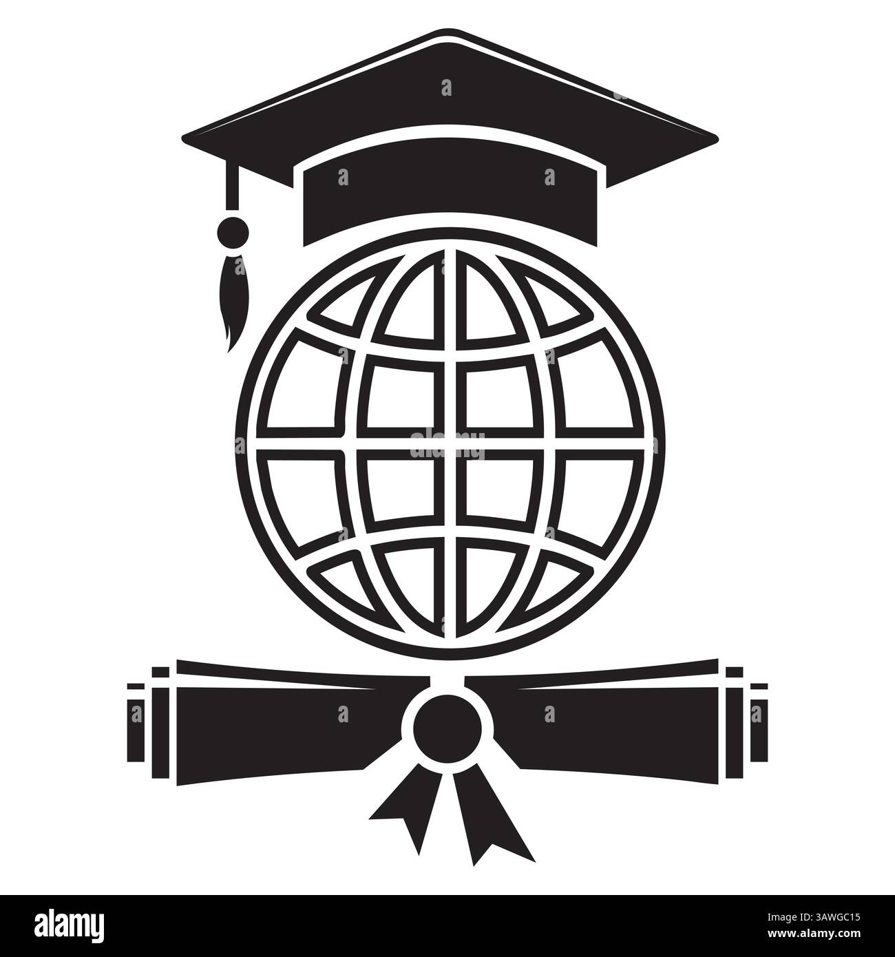 Global Education Icon with Graduation Cap and Diploma Scroll Stock ...