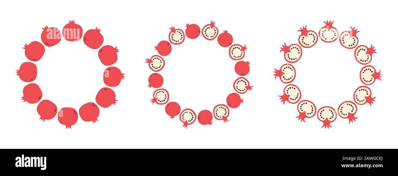 Fruit frame set. Pomegranate design template, copy space. Cute hand ...