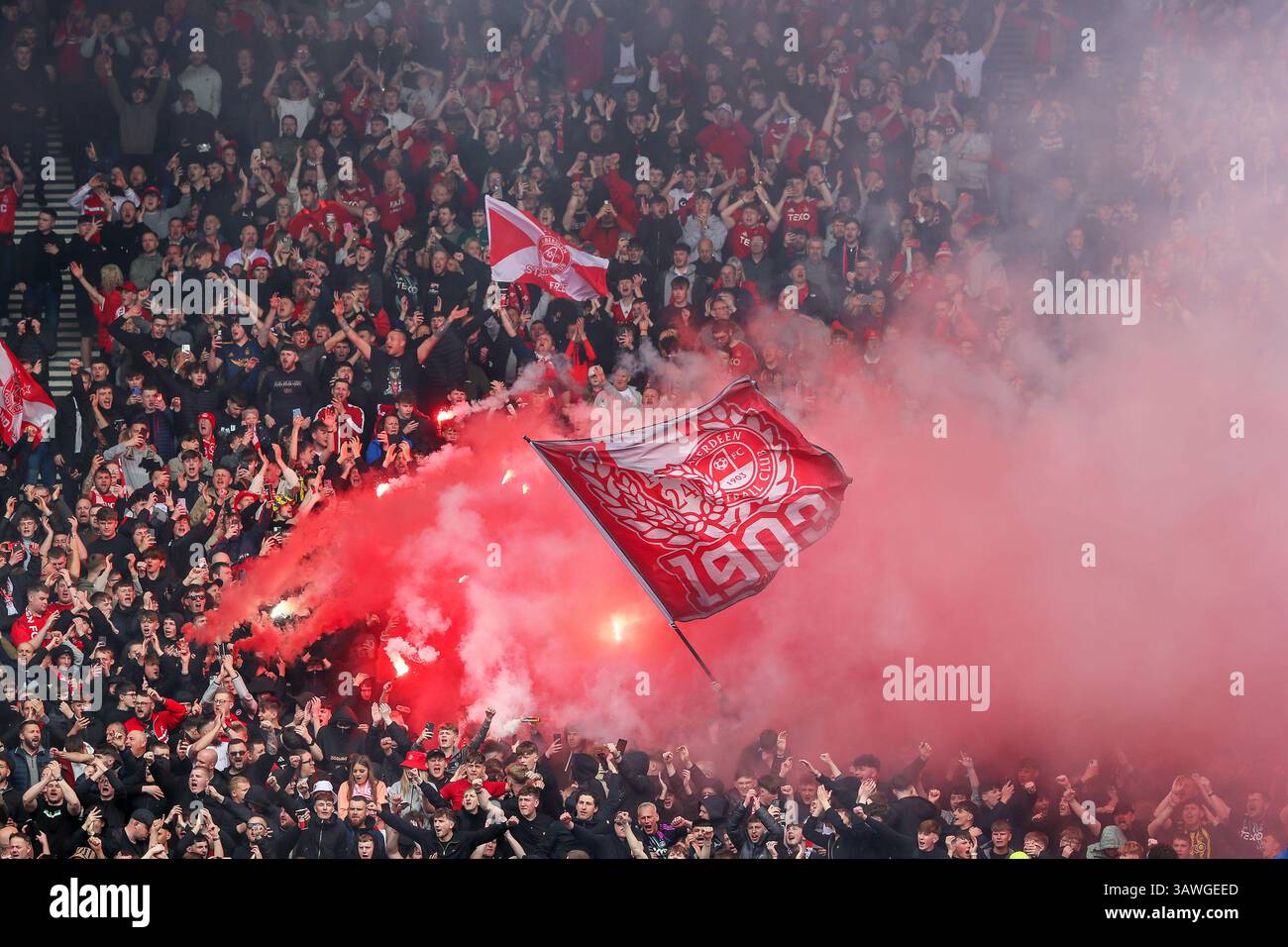 Aberdeen Football Club fans set off flares during the Scottiish Cup ...