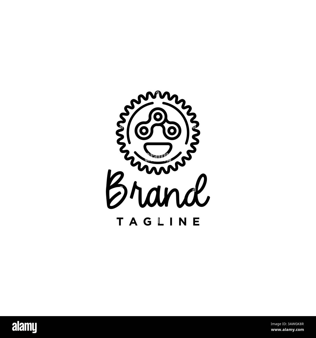 Fun Bike Geek Gear Smile Logo Design. Bicycle Chain and Gear Form a ...