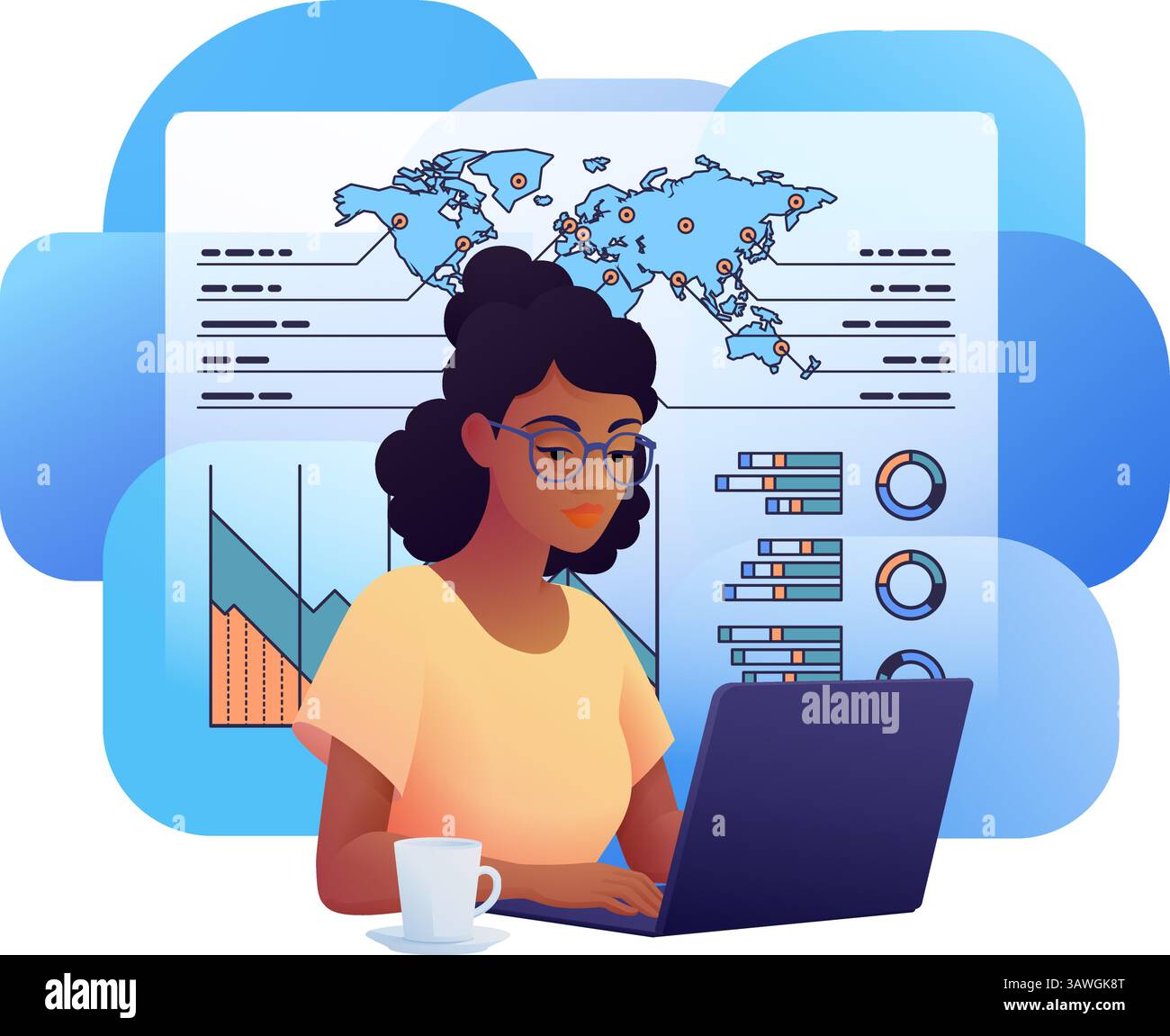 Woman Data Analysis Laptop Business Illustration Stock Vector Image ...