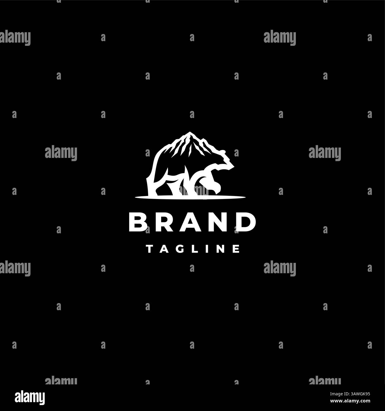 Strong Bear Carrying Mountain Logo Design. Silhouette of a Bear With Mountains On Its Back Logo ...