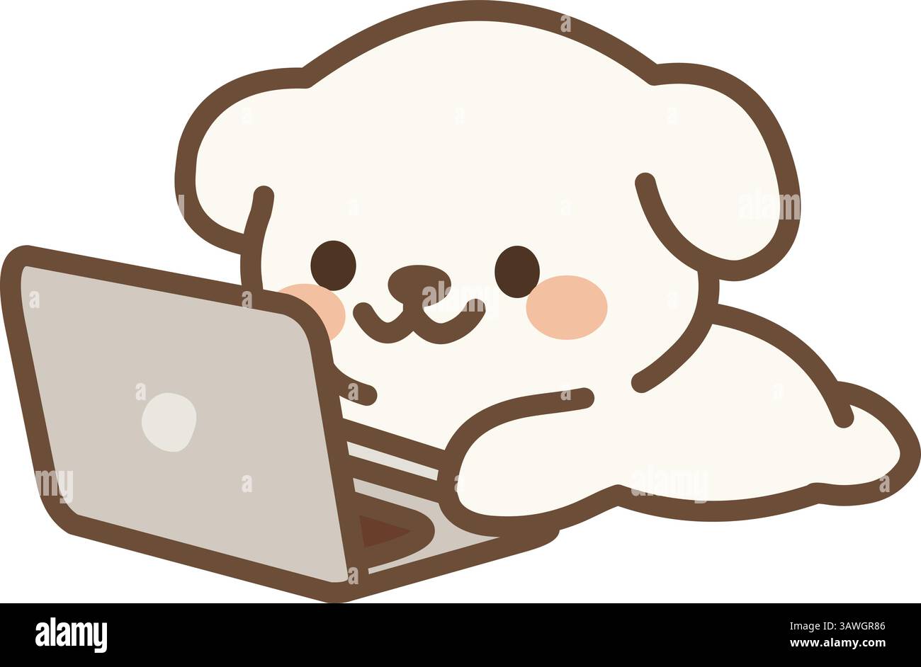 Cute white puppy lying down and using a laptop Stock Vector Image & Art ...