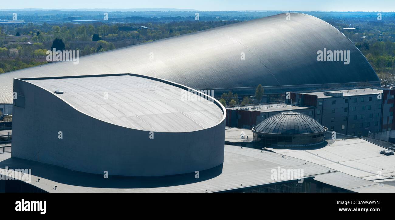 Elevated view of a strangely geometric collection of buildings in ...