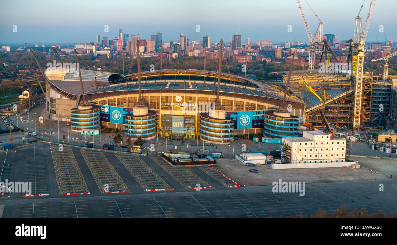 Panoramic aerial image of Etihad Stadium (Manchester City FC) and the ...