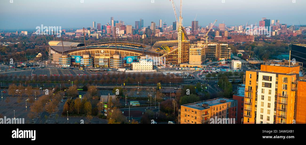 Panoramic aerial image of Etihad Stadium (Manchester City FC) and the ...