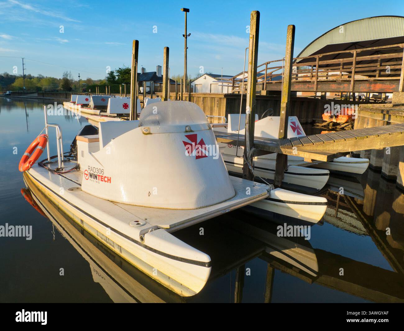 Moored catamarans on a fine spring morning on the beautiful stretch of ...