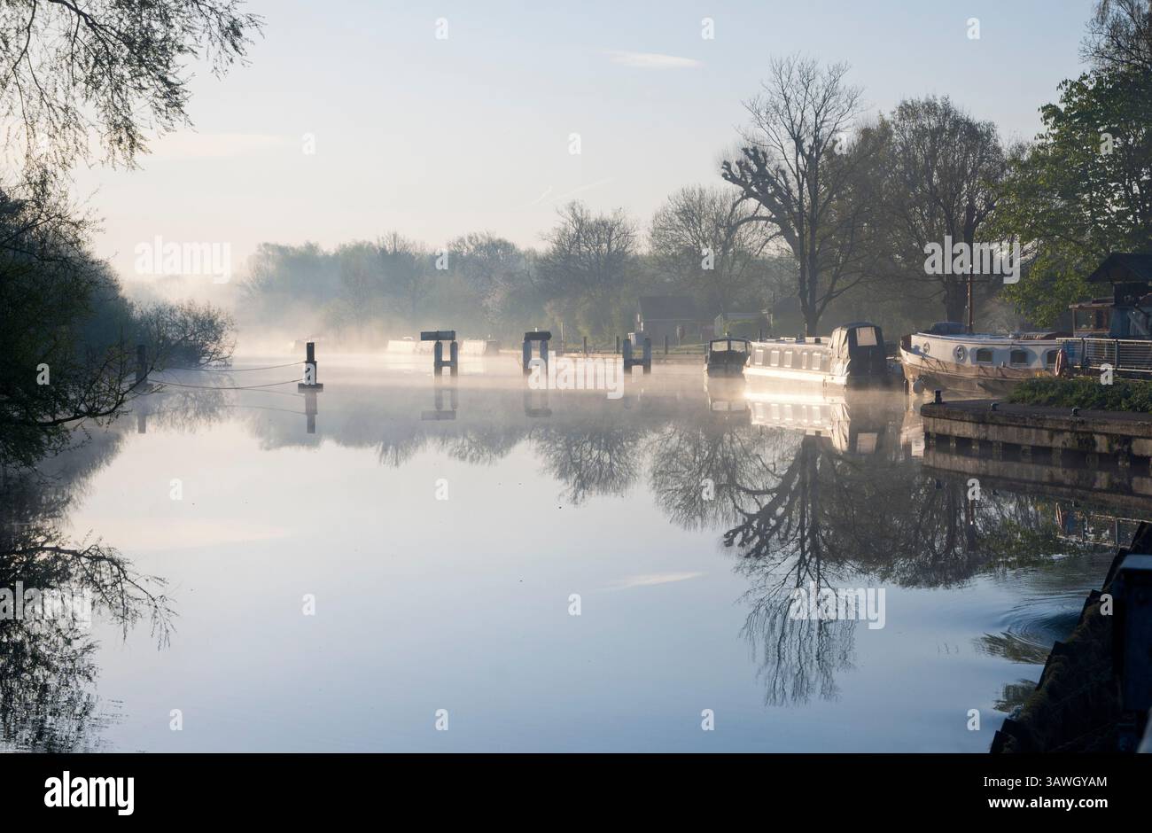 View of the Thames from Abingdon Lock on a wondrous misty spring ...
