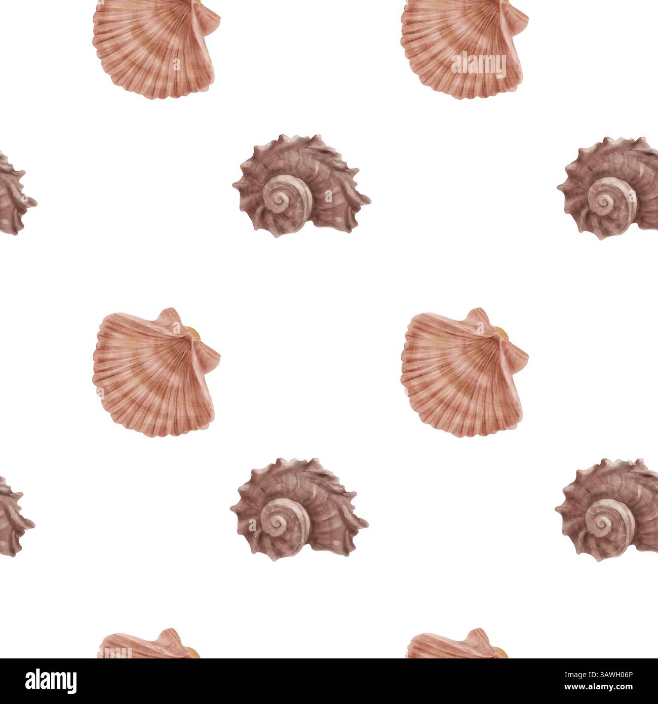 Scallop, beige shells from the ocean floor. Seamless pattern ...