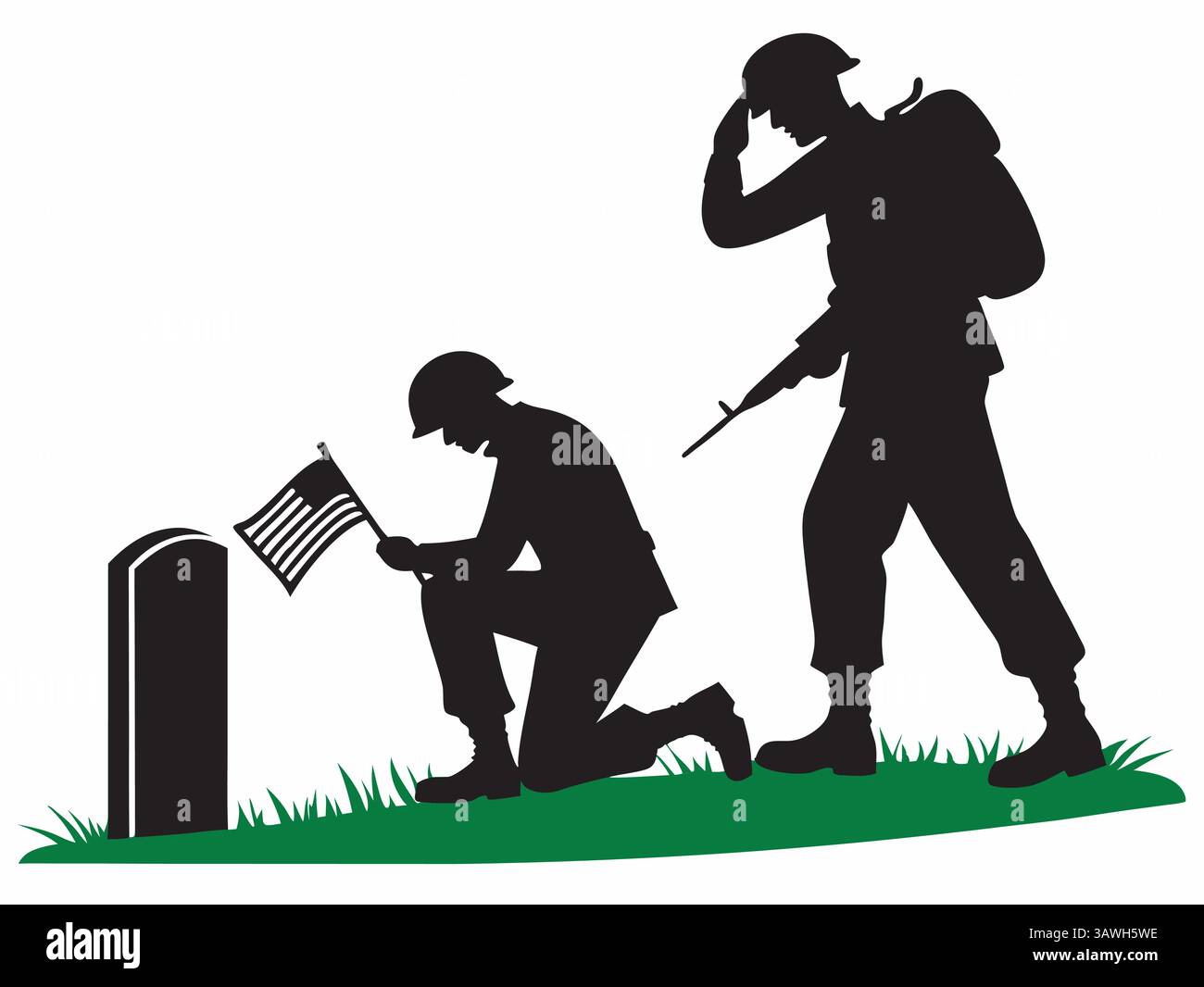 Memorial Day Soldiers Tribute Silhouette at Grave with American Flag Stock Vector Image & Art ...
