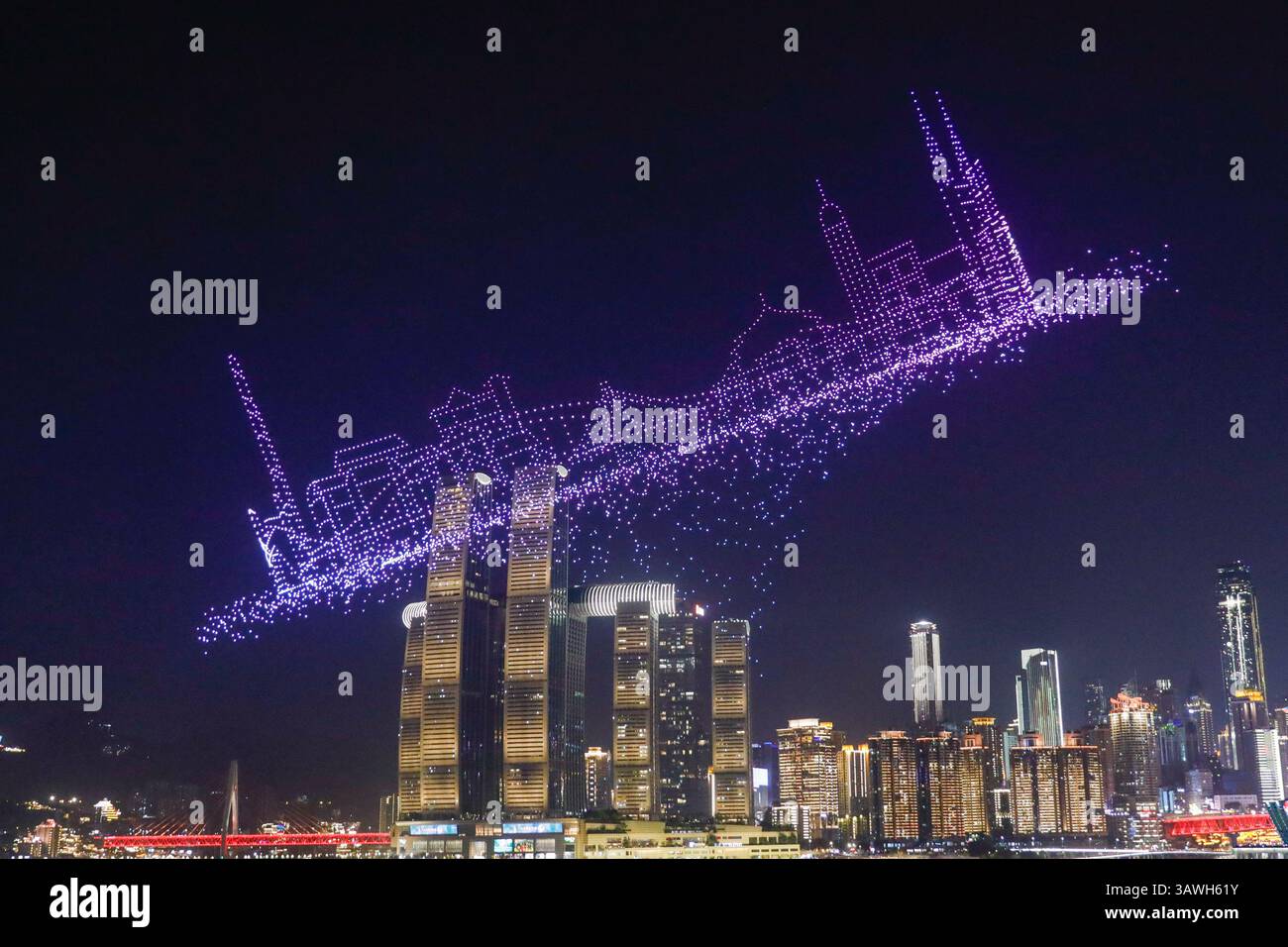 Chongqing. 19th Apr, 2025. A drone light show is pictured in Nan'an ...