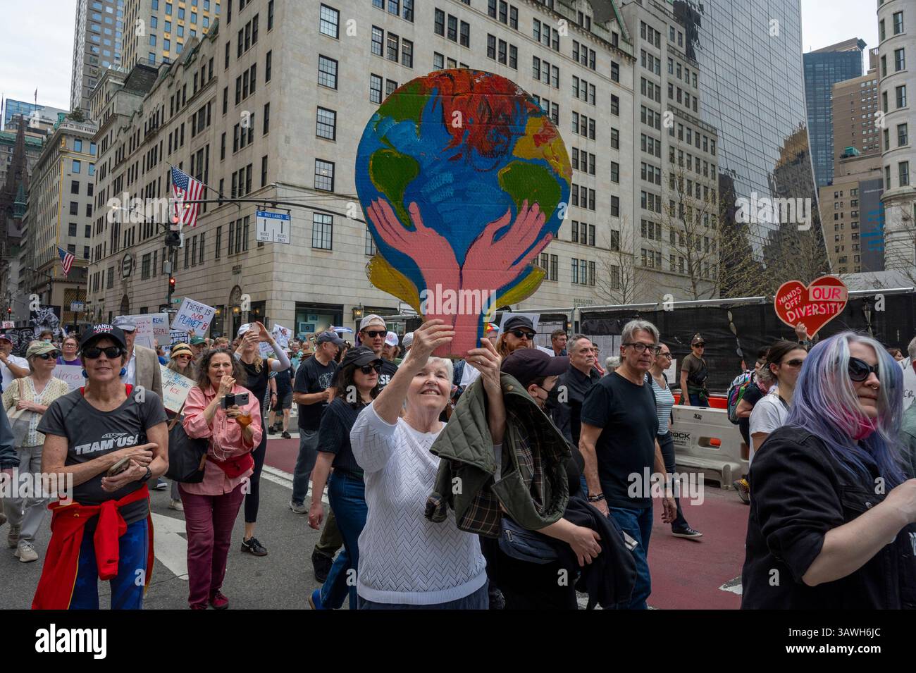New York, United States. 19th Apr, 2025. Protesters march during a ...